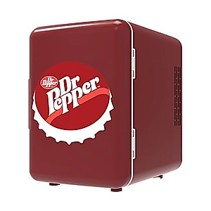 CURTIS MIS153DRP Dr. Pepper Retro Mini Portable Compact Personal Fridge Cooler, 4 Liter Capacity, 6 Cans, Makeup, Skincare, Freon-Free & Eco Friendly, Maroon