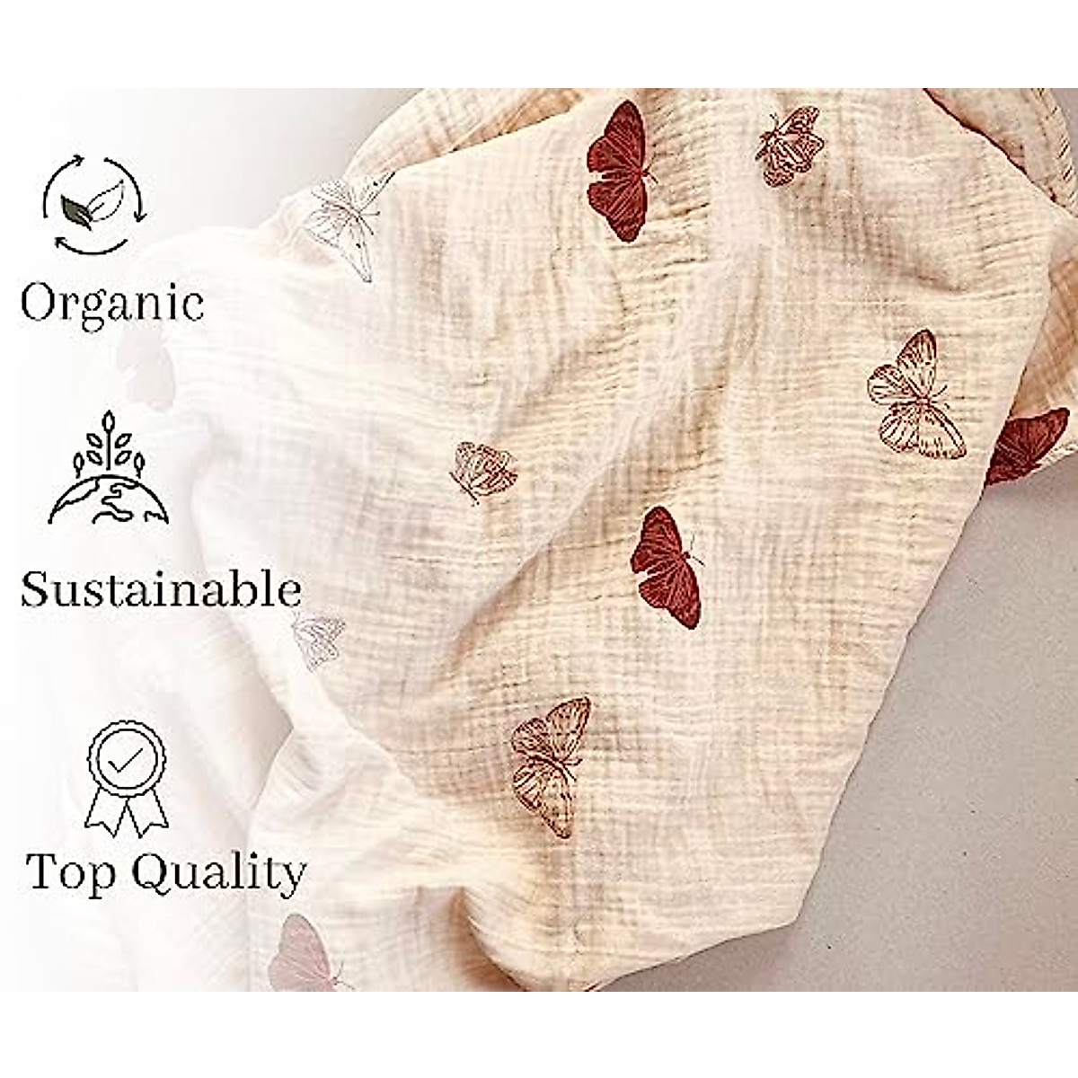 LEYL&ARI Muslin Baby Swaddle Blanket | 100% Organic Receiving Wrap (Boho Butterflies)