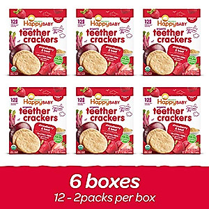 Happy Baby Organics Organic Teether Crackers Gluten Free Strawberry & Beet with Amaranth, 0.14 Oz,12 Count (Pack of 6)