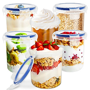 Qiuttnqn 6 Pack Overnight Oats Containers with Lids,16 oz Plastic Leak Proof Oatmeal Container,Portable Food Storage Container,Reusable Oats Cereal Yogurt Milk Meal Prep Jars