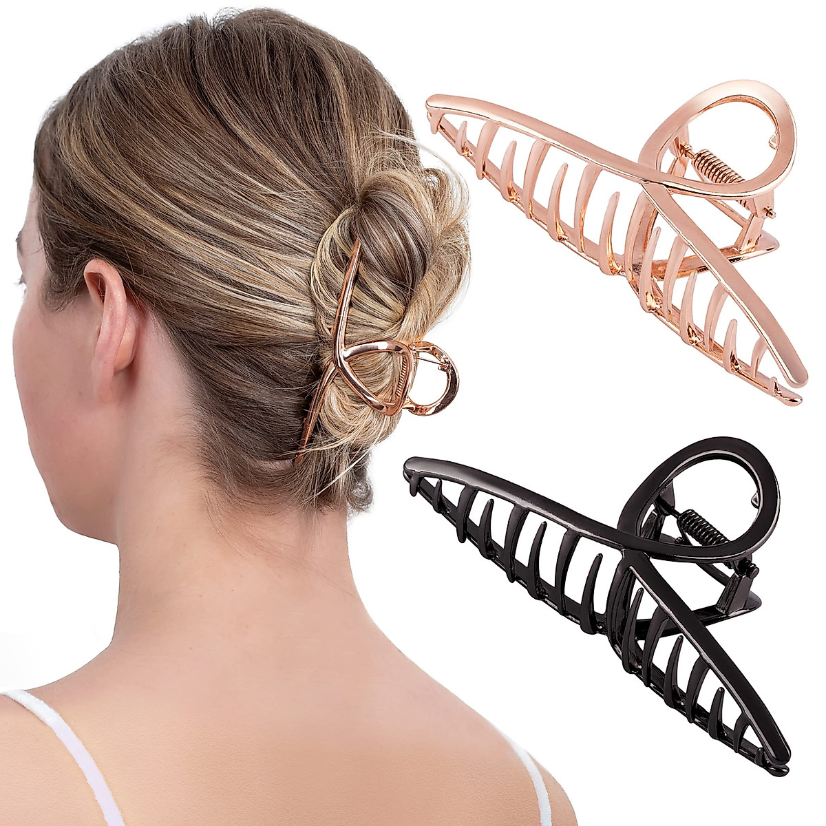 HOYDEPUNKT Hair Clips, Large Hair Clips, Banana Hair Clip Strong Hold Hair Claw Clip, Girls Hair Clips Hair Accessories for Women and Hair Clips Women Metal Hair grips, 2Pcs (Rose Gold, Pewter)