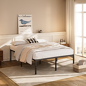 Jebosam 18 inch California King Bed Frame No Box Spring Needed Heavy Duty Platform Cal King Bed Frame Steel Support 2500 lbs Non-Slip Noise Free Black Cali Kng bed frame