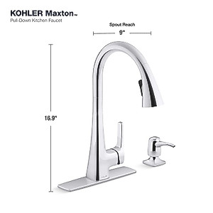 KOHLER R22867-SD-VS Maxton Pull-Down Kitchen Faucet with Soap Dispenser/Lotion Dispenser, Kitchen Sink Faucet with Pull Down Sprayer, Vibrant Stainless