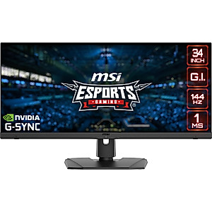 MSI MPG341QR, 34" Gaming Monitor, 3440 x 1440 (UWQHD), IPS, 1ms, 144Hz, G-Sync Compatible, HDR 400, HDMI, Displayport, USB Type-C, Tilt, Swivel, Height Adjustable,Black