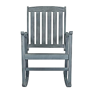 JONATHAN Y RCK102B Penny Classic Slat-Back 300-Lbs Support Acacia Wood Patio Outdoor Rocking Chair for Garden, Lawn, Backyard, Pool, Deck, Beach, Firepit, Gray
