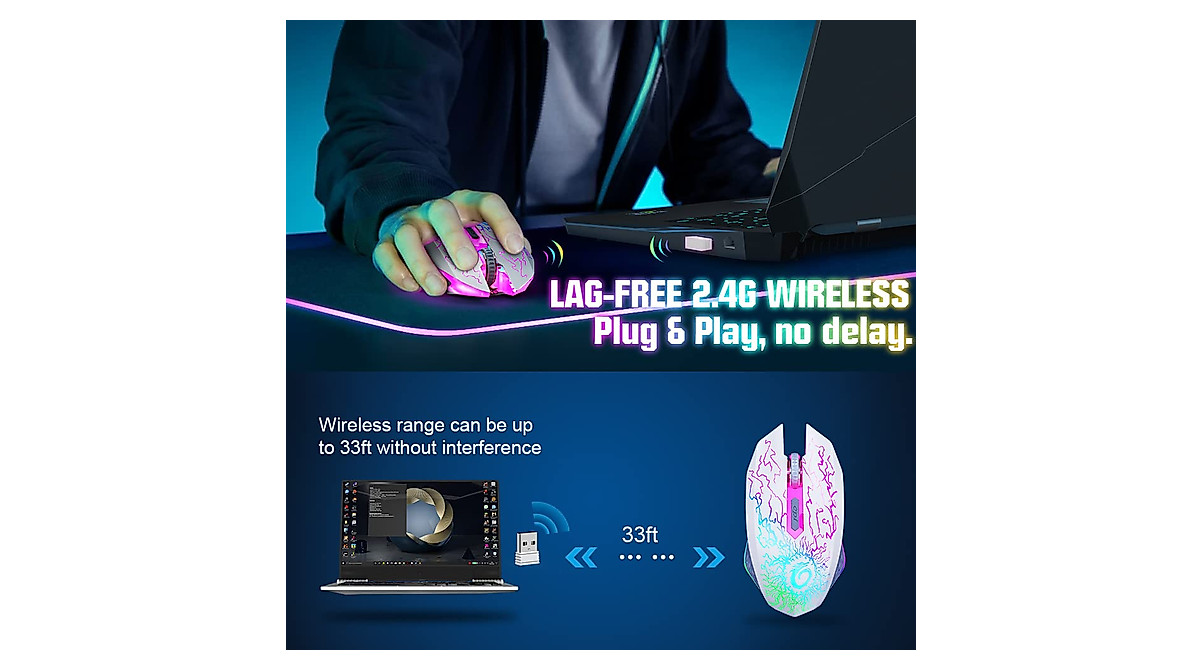 VersionTECH Wireless Gaming Mouse - Rechargeable & Noiseless