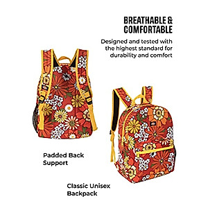 Dickies Backpack Classic Logo Water Resistant Casual Daypack for Travel Fits 15.6 Inch Notebook (Orange Flower)