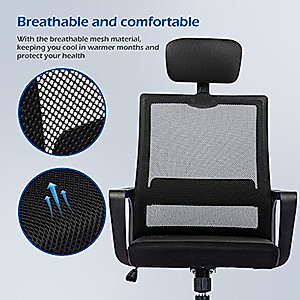 T-THREE. Adjustable headrest Office Chair Ergonomic Mesh Swivel Chair Office Chair Desk Chair Lumbar Support Height Adjustable 360°Swivel Rocking Function Mesh Back Seat for Home Office(Black)
