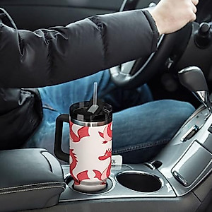 Flradish 30oz Tumbler with Handle, Red Dragon Pattern Stainless Steel Tumbler with Lid and Straws Double Wall Vacuum Insulated Leakproof Coffee Travel Mug