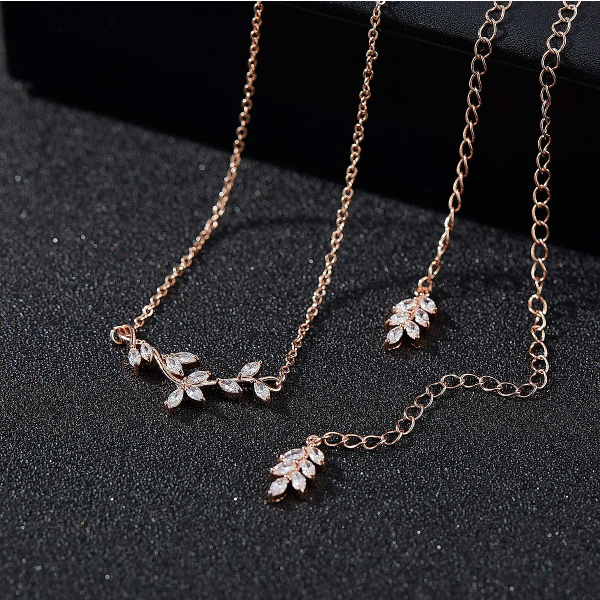SWEETV Rose Gold Crystal Wedding Bridal Backdrop Necklace for Brides, Cubic Zirconia Dainty Vine Back Pendant Necklace for Women, Bridesmaid Gift