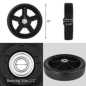Lawn Mower Wheels 12 Inch 2 Pack for Push Mower Plastic Wheel Set Fits Most Standard Mowers Includes Bolts Nuts Washers