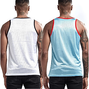 AIMPACT Men Athletic Workout Tank Tops Mesh Quick Dry Fitness Running Gym Muscle Sleeveless Shirts WhiteBlue XL