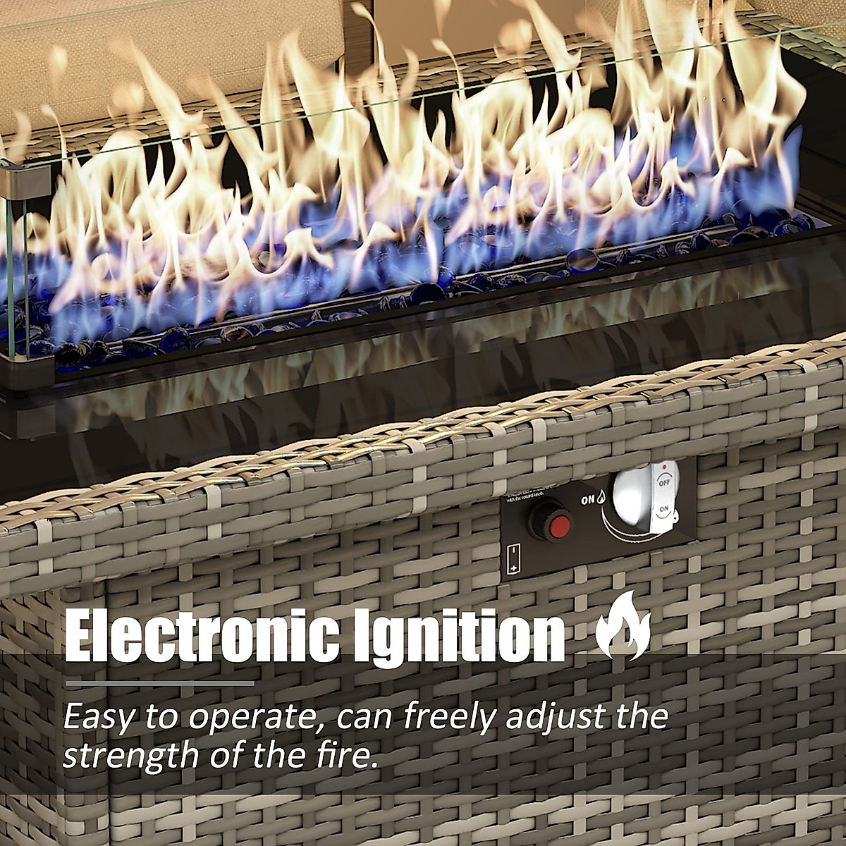 Propane Fire Pit Table, 44" Outdoor Gas Fire Pit with Glass Wind Guard & Waterproof Cover