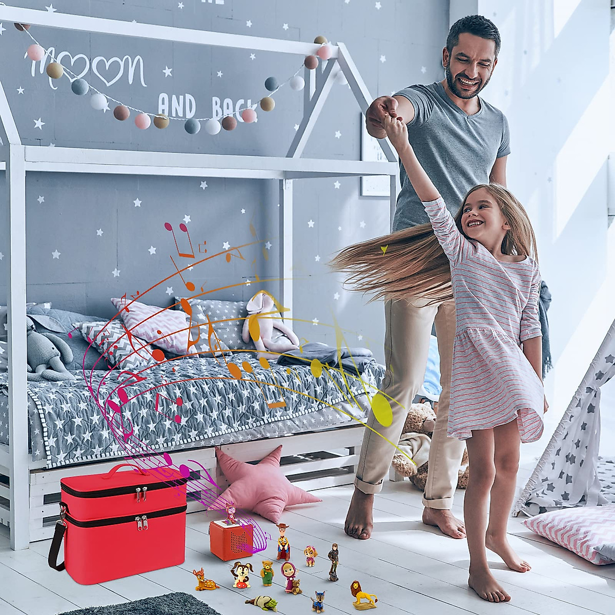 Bevegekos Carrying Storage Travel Bag for Toniebox/Storypods Accessories, for Tonie Figures, Charging Station & Headphone, Case Only (Large, Red)