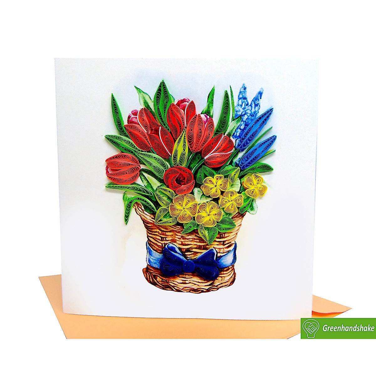 Mixed Flower basket, Quilling Card 3D,Unique Dedicated Handmade, Design Greeting Card for Birthday, Valentine's Day, Mothers Day, Spring, Fathers Day, Graduation, Wedding, All Occasion,6"x6"