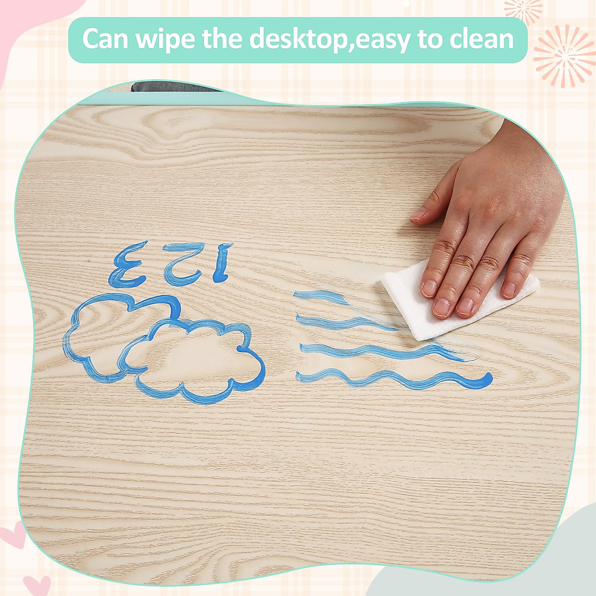 Kids Table and Chairs Set, Height Adjustable Desk with 4 Seats for Ages 2-10,Arts & Crafts Table,Graffiti Desktop, Non-Slip Legs, Max 300lbs, Children Multi-Activity Table for Classrooms,Daycares,Home