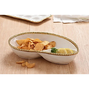 Pampa Bay Titanium-Plated Porcelain 2 Section Serving Piece, 13.8 x 9 Inch, Gold/White Tone, Oven, Freezer, Dishwasher Safe