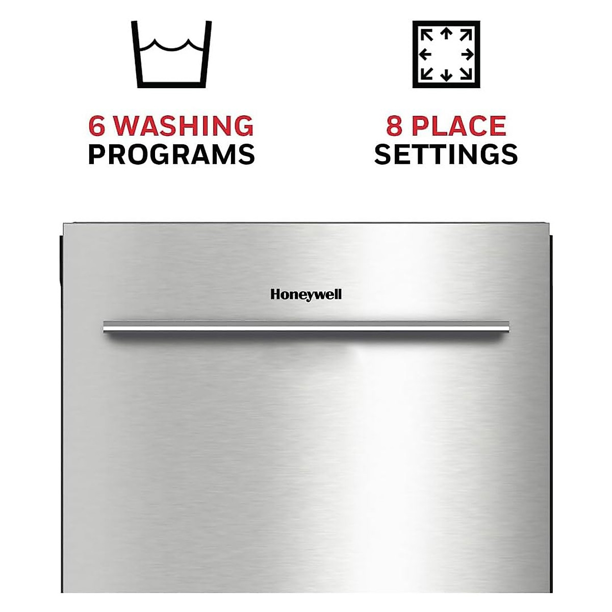 Honeywell 18 Inch Dishwasher with 8 Place settings, 6 Washing Programs, Stainless Steel Tub, UL/Energy Star- Stainless Steel