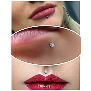 Kridzisw 16G Lip Labret Medusa Monroe Ring Stud Piercing Jewelry 16 Gauge Stainless Surgical Steel Snake Bite Ashley Lip Ring Flat Back Silver Catilage Tragus Helix Earring Piercing Jewelry Women Men