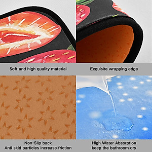 ALAZA Strawberry Red Black 2 Piece Kitchen Rug Floor Mat Set Runner Rugs Non-Slip for Kitchen Laundry Office 20" x 28" + 20" x 48"
