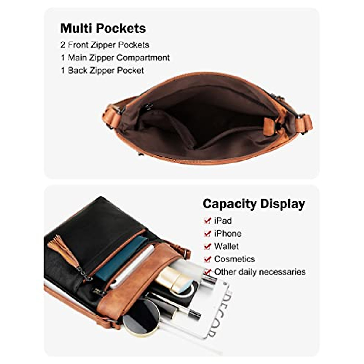 MASINTOR Crossbody Purses for Women, Multi Pocket Casual Crossbody Bag, Adjustable Strap Shoulder Bag with Tassel