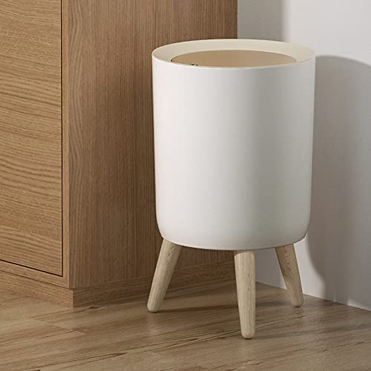 Trash Can, 8.7inchx14.3inch Gallon Garbage Can with Press Top Lid, Nordic Modern Waste Basket, Plastic High Foot Trash Bin Suitable for Kitchen, Bedroom, Living Room, Office, Outdoor