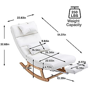 NIOIIKIT Modern Rocking Lounge Chair, Upholstered Glider Chair for Nursery, Accent Rocker Chair with Large Back & Pull Out Pedal, Lie or Sleep Lazy Chair for Living Room, Bedroom, Balcony (White PU)