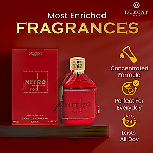 Dumont NITRO RED - 3.4oz - Eau De Parfum - Luxury Perfume for Men - Fruit, Woody, Floral & Masculine Fragrance - Long Lasting Cologne Mist & Body Spray - for Him