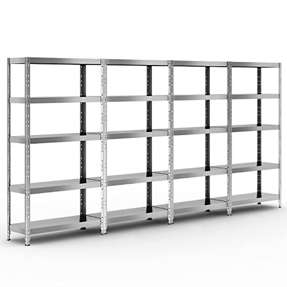 Giantex 4 Pcs 5-Tier Storage Shelves, 39 x 16 x 77 Inch Adjustable Steel Storage Rack with Foot Pads, 2866 LBS Load Capacity,Bolt-Free Installation Hevy Duty Garage Shelving for Warehouse, Silver