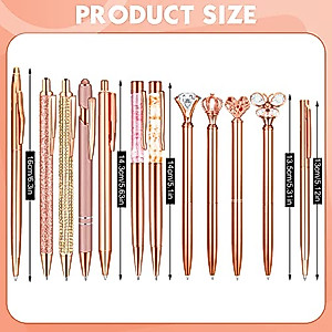 Estune 12 Pcs Diamond Pens Metal Liquid Sand Glitter Ballpoint Pen Set Girly Crystal Pen Women Ballpoint Pens Black Ink Ball Point Pen Gifts for Office School Wedding Party Desk Supplies (Rose Gold)