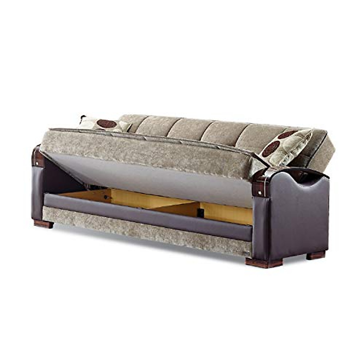 BEYAN Rochester Collection Convertible Folding Sofa Sleeper Bed with Storage Space, Includes 2 Pillows, Brown