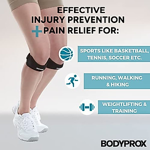 Bodyprox Patella Tendon Knee Strap 2 Pack, Knee Pain Relief Support Brace Hiking, Soccer, Basketball, Running, Jumpers Knee, Tennis, Tendonitis, Volleyball & Squats