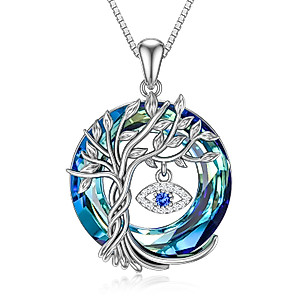TOUPOP Evil Eye Necklace Luck Blue Evil Eye Protection Pendant with Circle Crystal S925 Sterling Silver Jewelry For Her Women Teens Girls Valentine's Day Mother's day gift