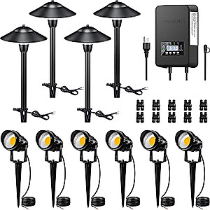 SUNVIE LED Landscape Lighting Kit Low Voltage Landscape Lights with Transformer 12-24V AC/DC Low Voltage Pathway Lights Waterproof Aluminum Landscape Spotlights Path Lights for Yard House Tree