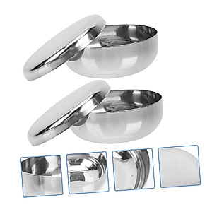 GANAZONO 2 Sets Stainless Steel Rice Bowl Japanese Soup Bowl Soup Bowl with Lid Sauce Container with Lid Insulated Soup Bowls Steel Salad Dish Food Serving Bowl Set Food Containers Eat Bowl