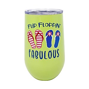 Boston Warehouse Stainless Steel 16 ounce Insulated Stemless Wine Cup, Lime Flip Flops