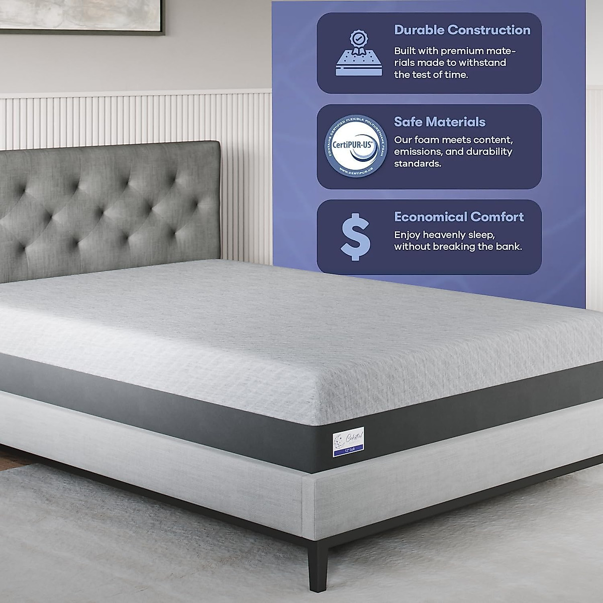 Celestial Sleep Gel Memory Foam Mattress in a Box, Made in The USA, CertiPUR-US Bed, 10 inch Medium - Full