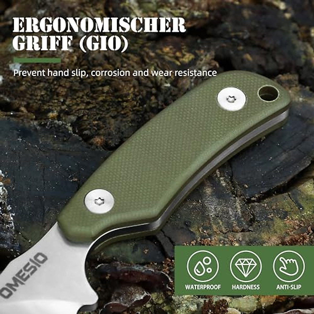 Omesio Neck Knife, Full Tang EDC Knife Necklace for Men, 5.82" Fixed Blade Knife with Kydex Sheath and Clip, Nessmuk Blade Small Knife D2 Steel G10 Handle for Outdoor, Survival, Camping