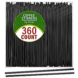 Party Bargains Disposable Coffee Stirrers 5", 360 Count, Black, Plastic Drink Stirrer Sticks, Cocktail Straws Bar Accessories, Hot Chocolate, Tea, Espresso Mixer, Cafes, Bistros, Hot Cold Beverages