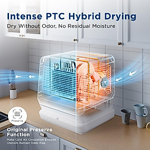 Gudsunal Portable Dishwasher Countertop, 7L Detachable Water Tank, 6 Programs,No Hookup Needed, 192℉ HI-Temp Hygiene, Hybrid Drying & Preserve Fuction, Mini/Small Dishwasher for RV & Apartment,White