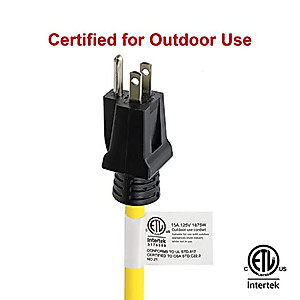 Clear Power 25 ft 12/3 SJTW Heavy Duty Outdoor Extension Cord, Water,Weather & Kink Resistant, Flame Retardant, Yellow, 3 Prong Grounded Plug, CP10144