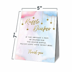 JCVUK Baby Shower Games, 1 Diaper Raffle Standing Sign with 50 Diaper Raffle Tickets, Twinkle Twinkle Little Star, Gold Moon and Stars Theme Gender Reveal Party Decorations and Supplies(LBLK-A06)