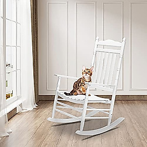 VINGLI 2PCS Wood Rocking Chairs Relaxing Rocker for Deck, Garden, Backyard, Porch, Indoor or Outdoor Use with 350 lbs Weight Capacity, White