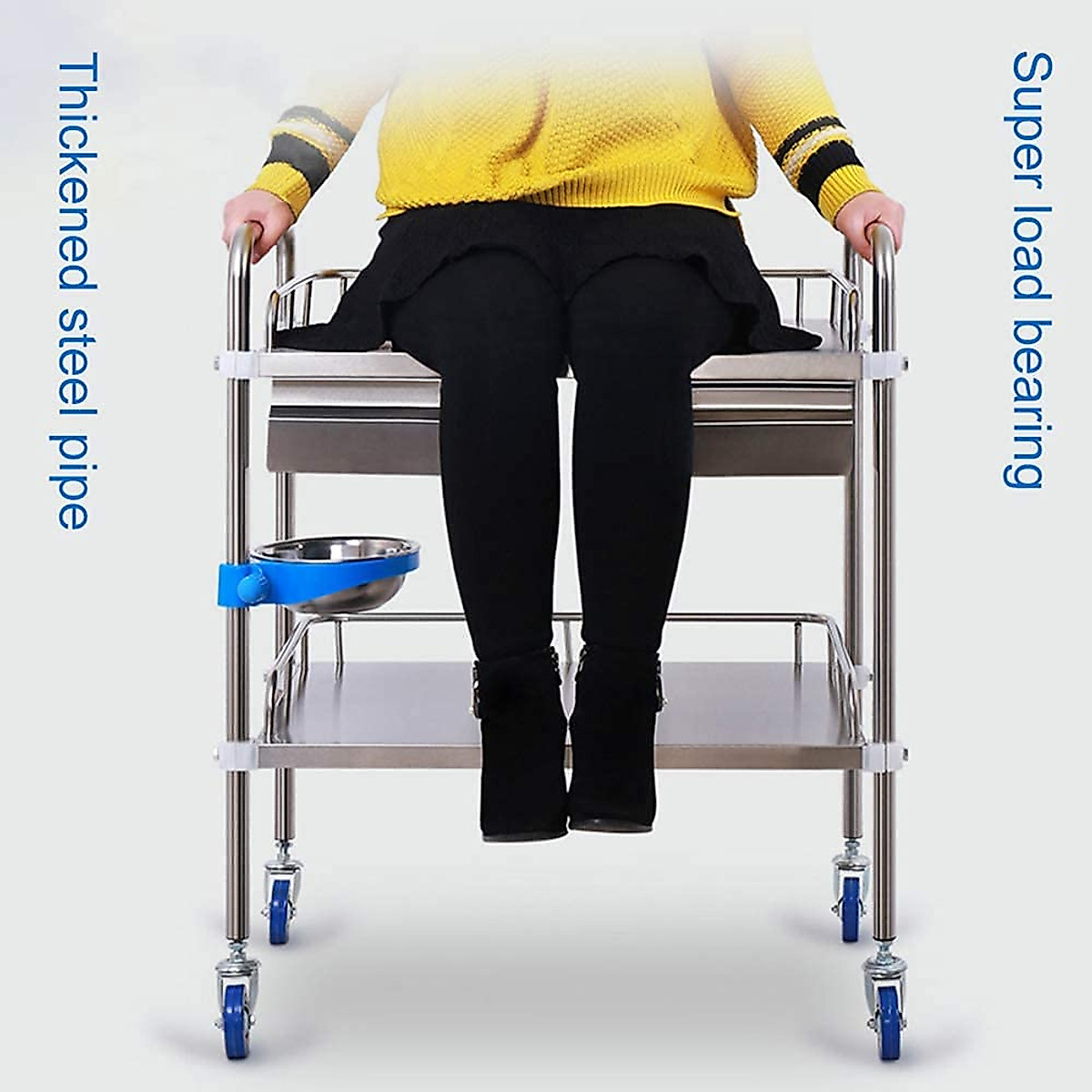 Utility Cart Lab Serving Cart, Medical Cart 3-Tier Medical Trolley with Drawers and Dirt Bucket,Assemble Small Surgical Cart for Lab Equipment,Detachable Stainless Cart Load 100 Kg ( Size : Large )