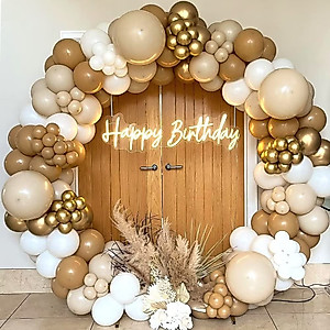 LyzzGlobo Boho Brown Balloon Garland Kit, Sand White Matte Gold Cream Coffee Balloons Arch for Baby Shower Birthday Wedding Party Decoration
