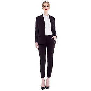 Marycrafts Women's Business Blazer Pant Suit Set for Work 12 Black Brown