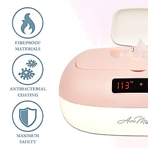 Avec Maman La Caresse Baby Wipe Warmer - Baby Essentials for Girls - Wet Wipe Dispenser - Adjustable Heat Settings Digital Display - Pink - Calentador de Wipes para Bebes - Ideal for Baby Shower