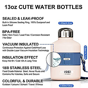 JEKSSTB Stainless Steel Insulated Water Bottle - 13 oz Sports Water Bottle for Kids and Adults - Double Walled Vacuum Sealed Thermal Bottle for Hot and Cold Drinks - Perfect for Outdoor Activities