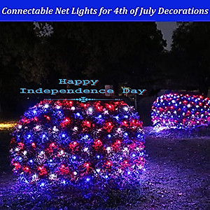 360 LED Net Lights 4th of July Decorations, 20ft x 5ft Red White and Blue Mesh Lights 8 Modes, Waterproof Patriotic Fairy Lights Plug in for Memorial Day Independence Day Yard Garden Outdoor Party