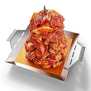 TINAMO Stainless Steel 10" Vertical Skewer for Tacos Al Pastor, Shawarma, Kebabs - SUS BBQ Grilling Accessory with Removable Spikes (8.5" and 12") -Barbecue Grill Handles - No Drip Plate